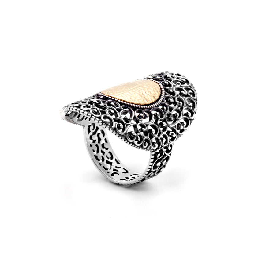 Two-Tone Scroll Motif Elongated Ring – dannynewfeldjewelry